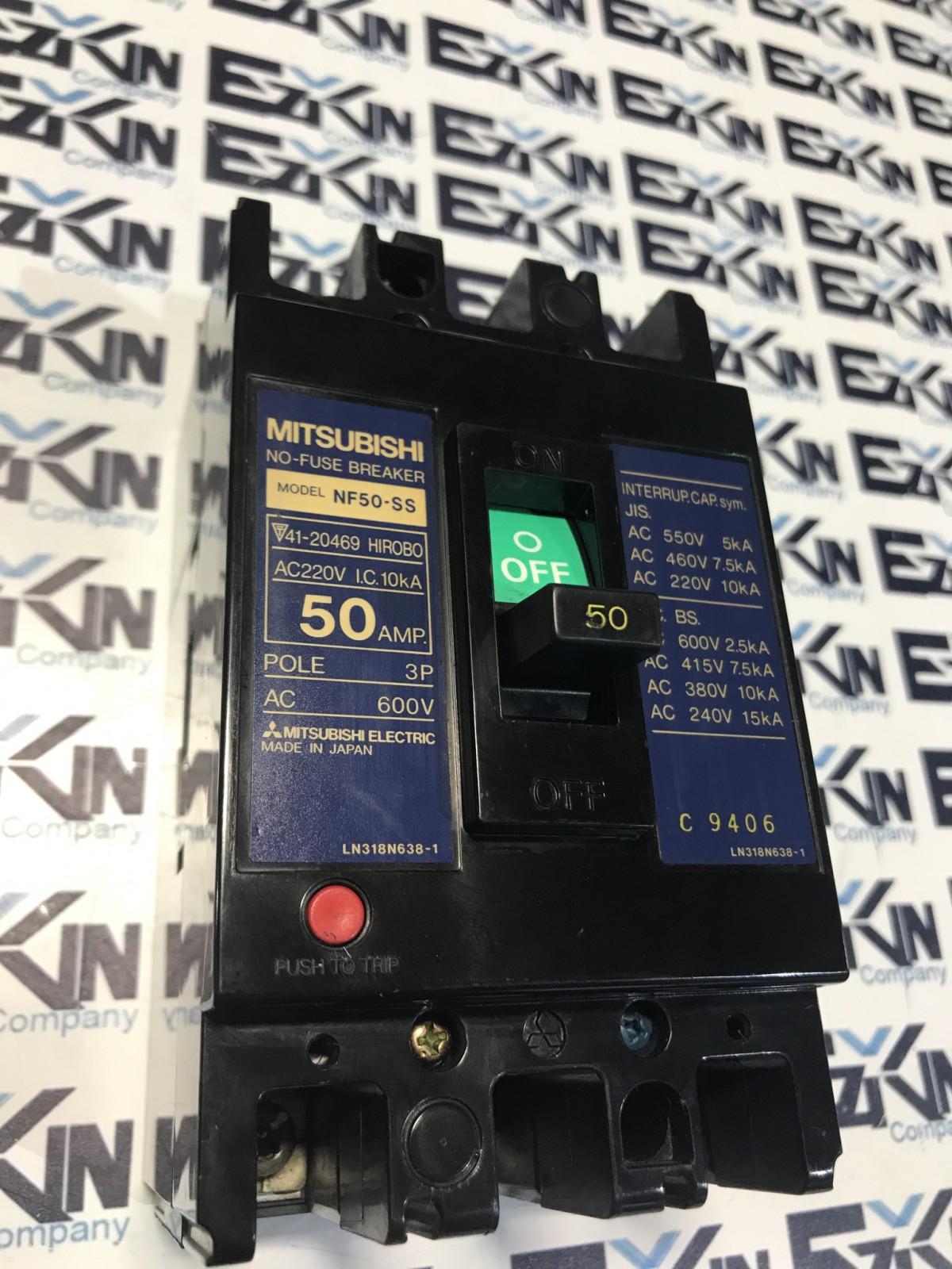 Mitsubishi Electric NF50-SS 3-Pole No-Fuse Breaker, 50A 600VAC