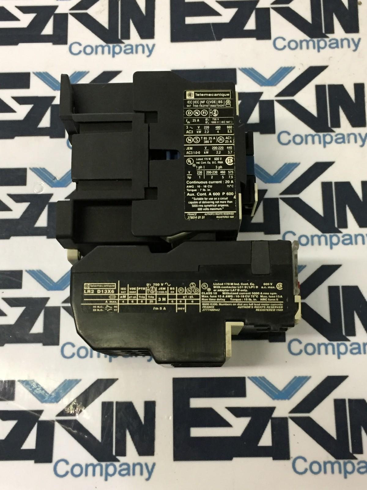 Telemecanique LC1D0910 Contactor 120V Coil 600V 25A /LR2 D13X6 Overload ...