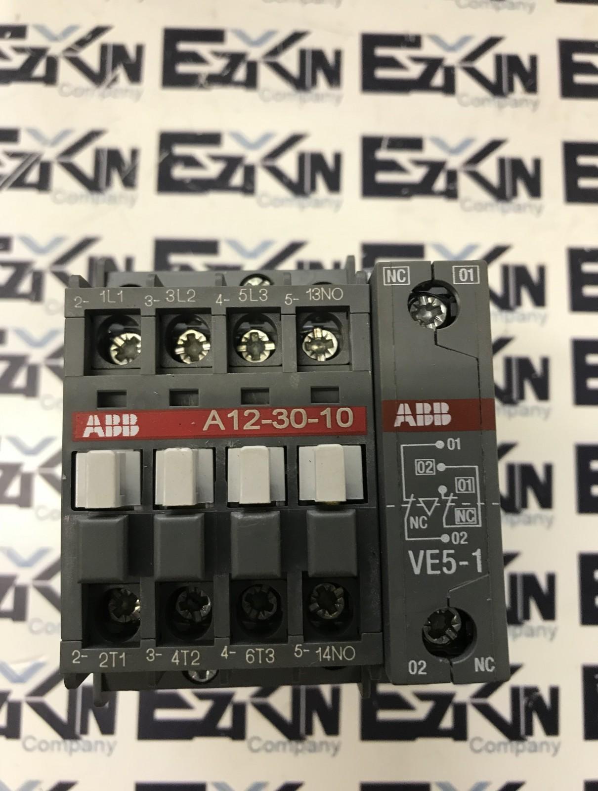 ABB A12-30-10 Contactor 220-230V Coil 12Amp W/ VE5-1 Interlock Switch