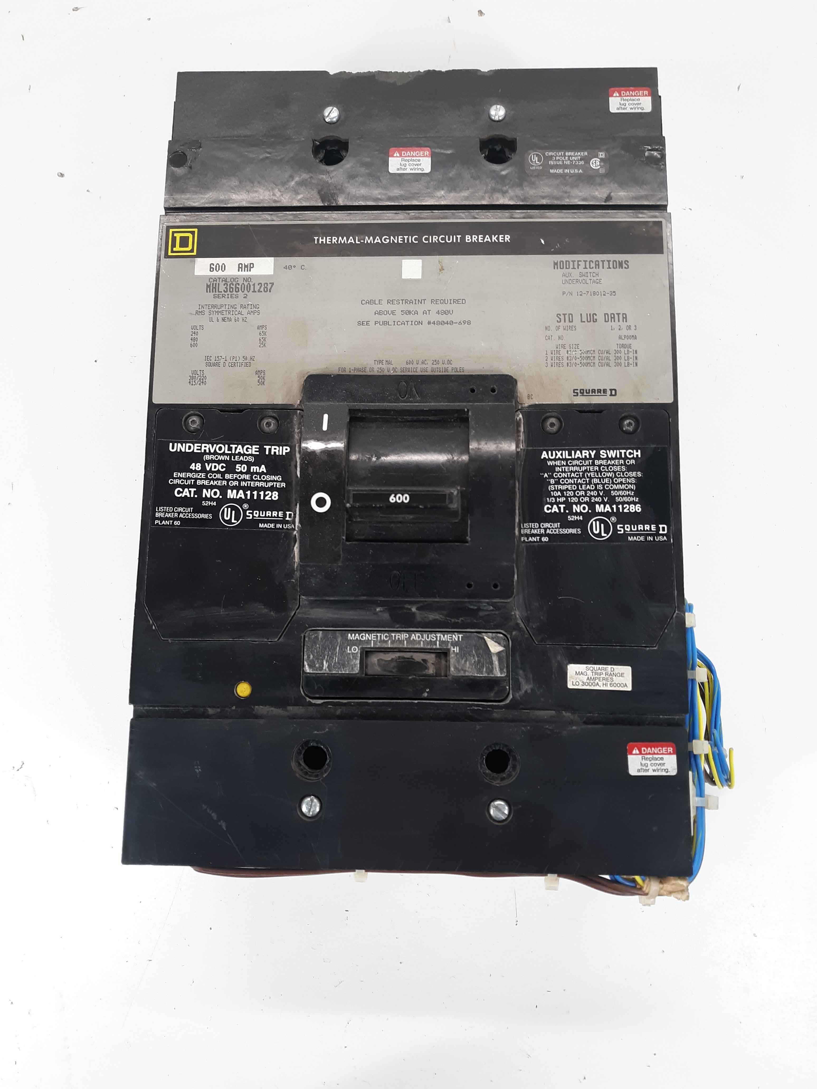 Square D MHL366001287 Circuit Breaker, 600VAC 250VDC 600Amp, 3-Pole