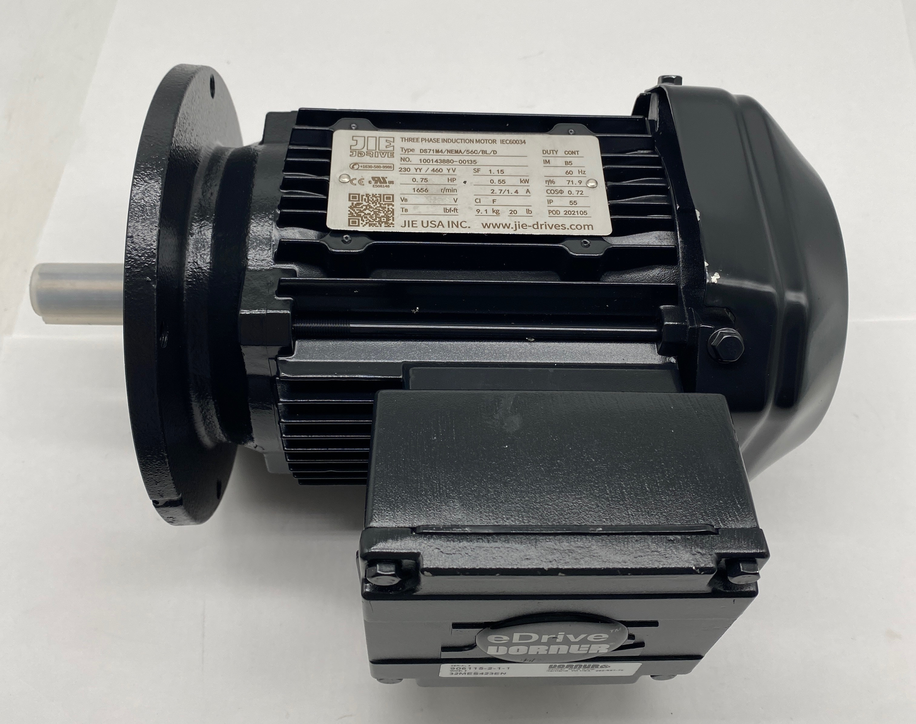 Dorner JIE DS71M4/NEMA/56C/BL/D AC Induction Motor, 0.75HP Frame 56C