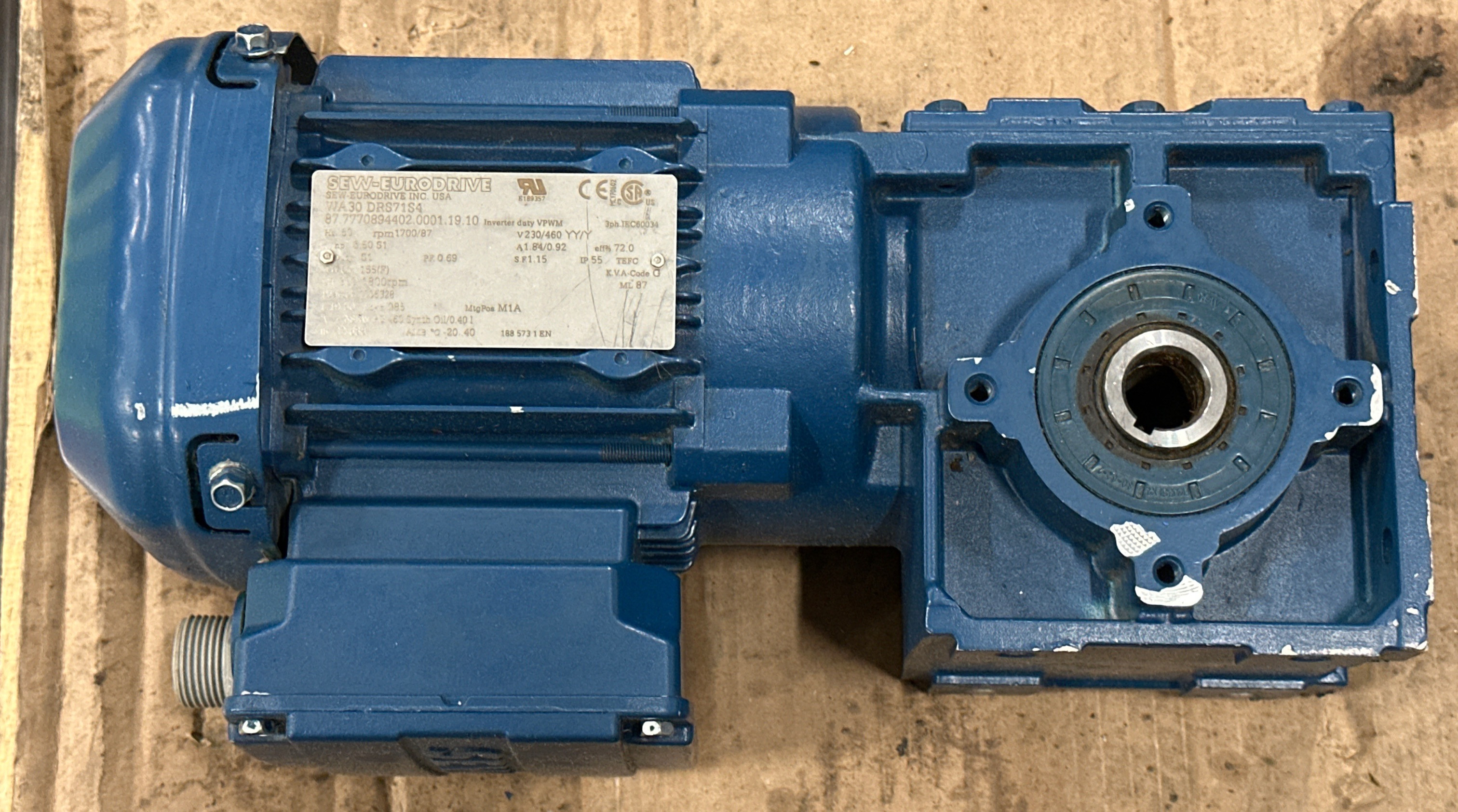 Sew-Eurodrive WA30 DRS71S4 Gearmotor 0.5HP W/Speed Reducer