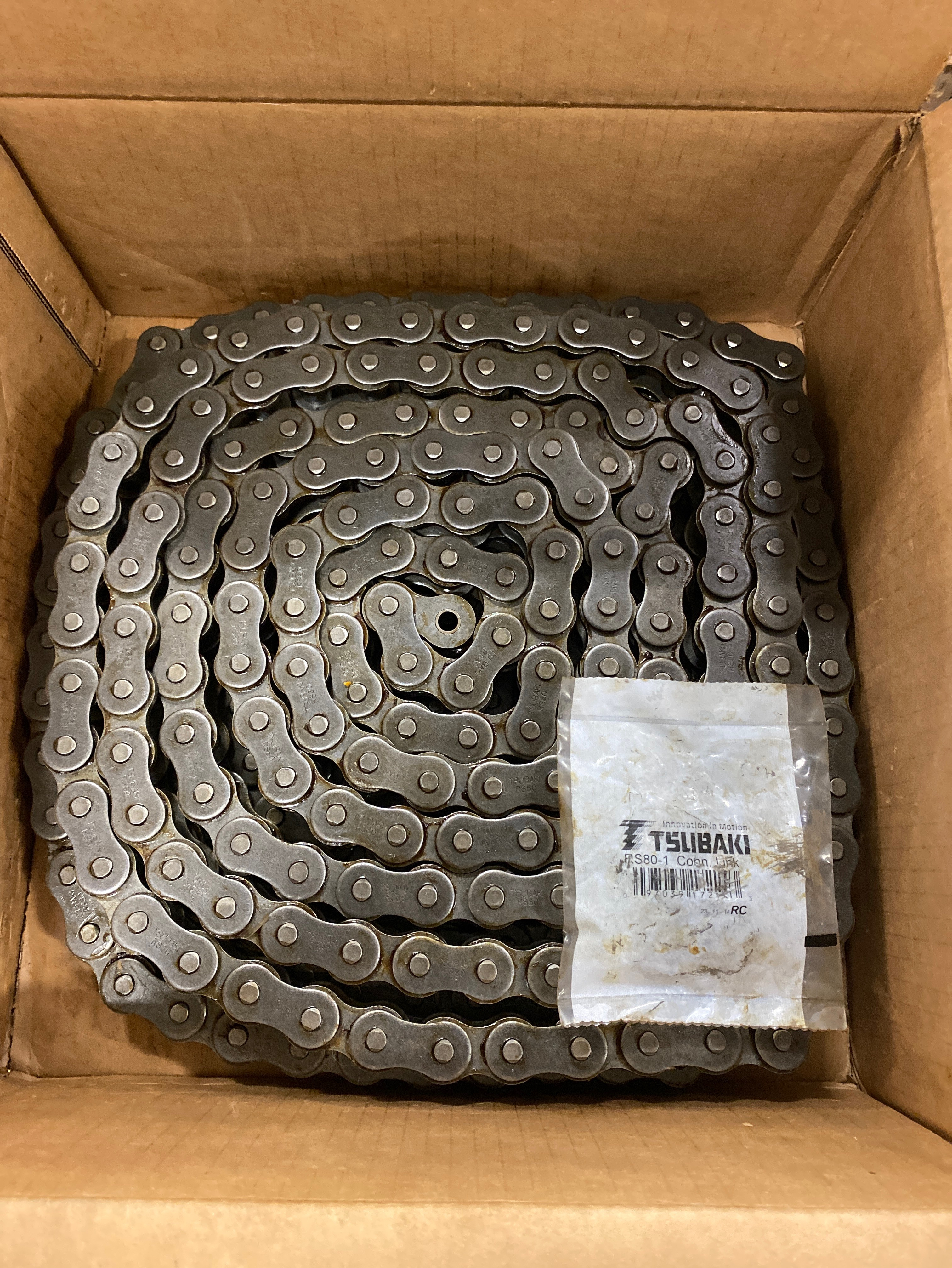 Tsubaki RS80 Roller Chain, Riveted, 10 Feet