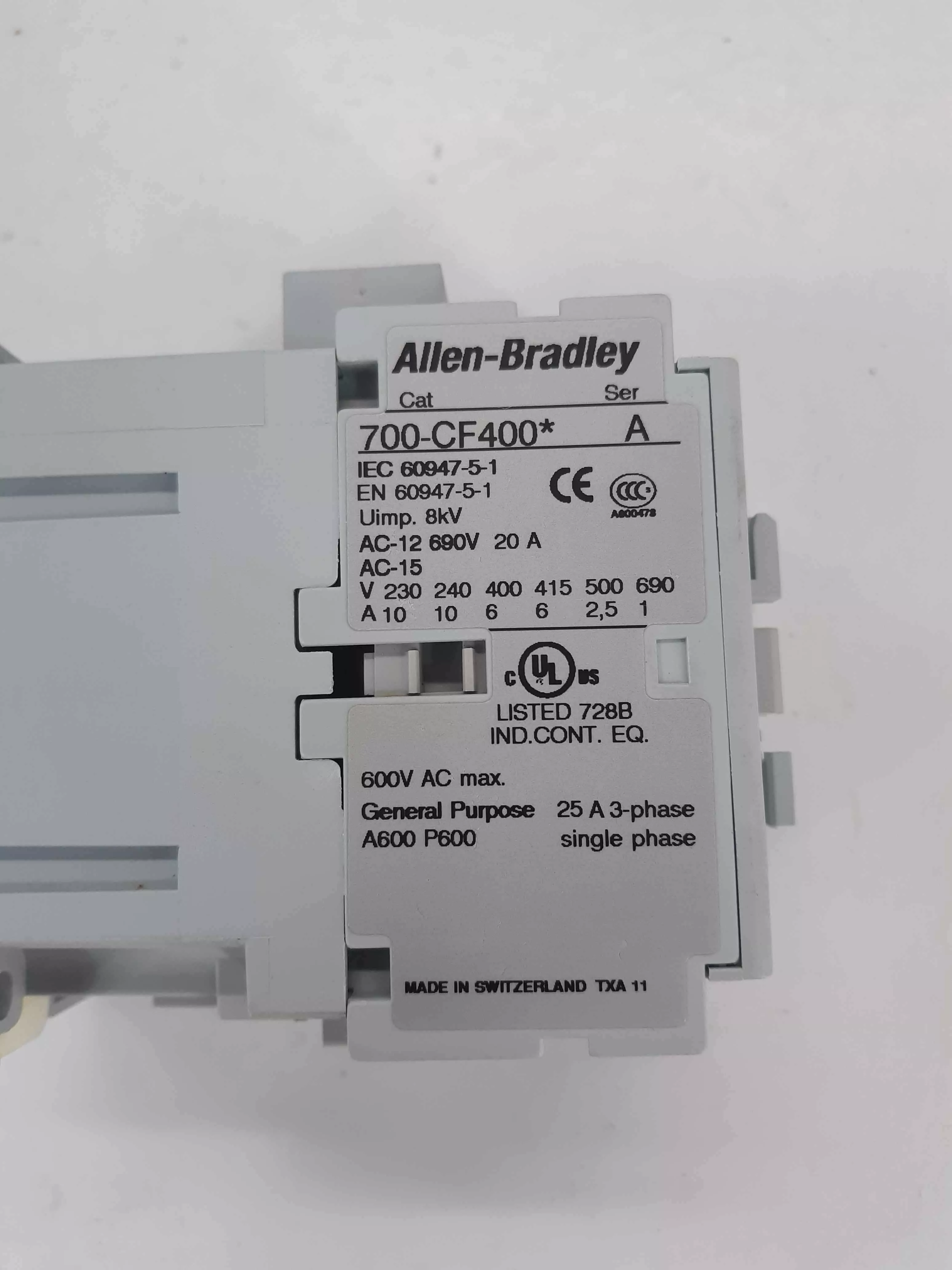 Allen Bradley 700-CF400* SER.A Contactor Type 40E, 120V Coil 600V 20Amp
