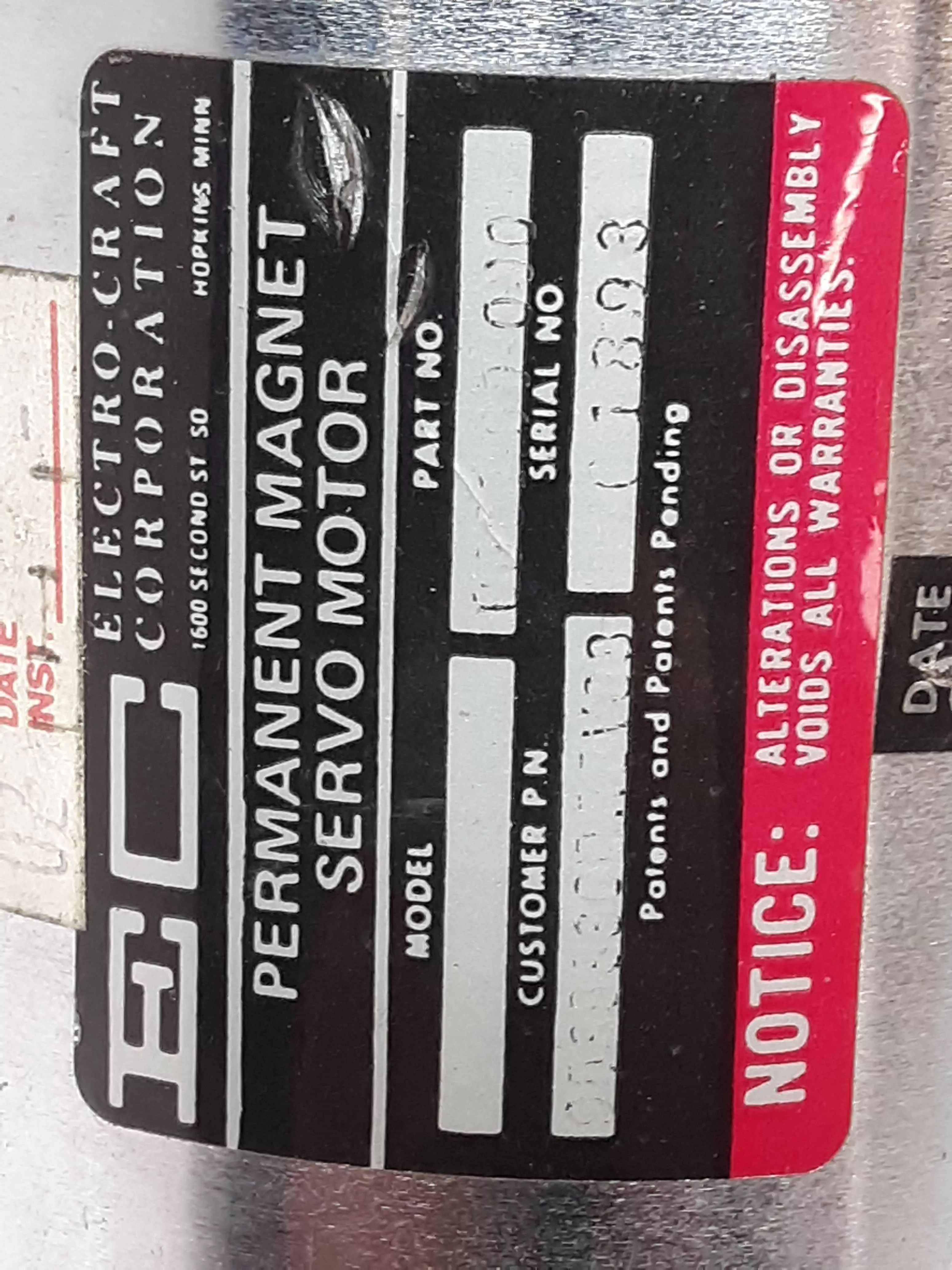 Electrocraft 0001-00-000 Permanent Magnet Servo Motor