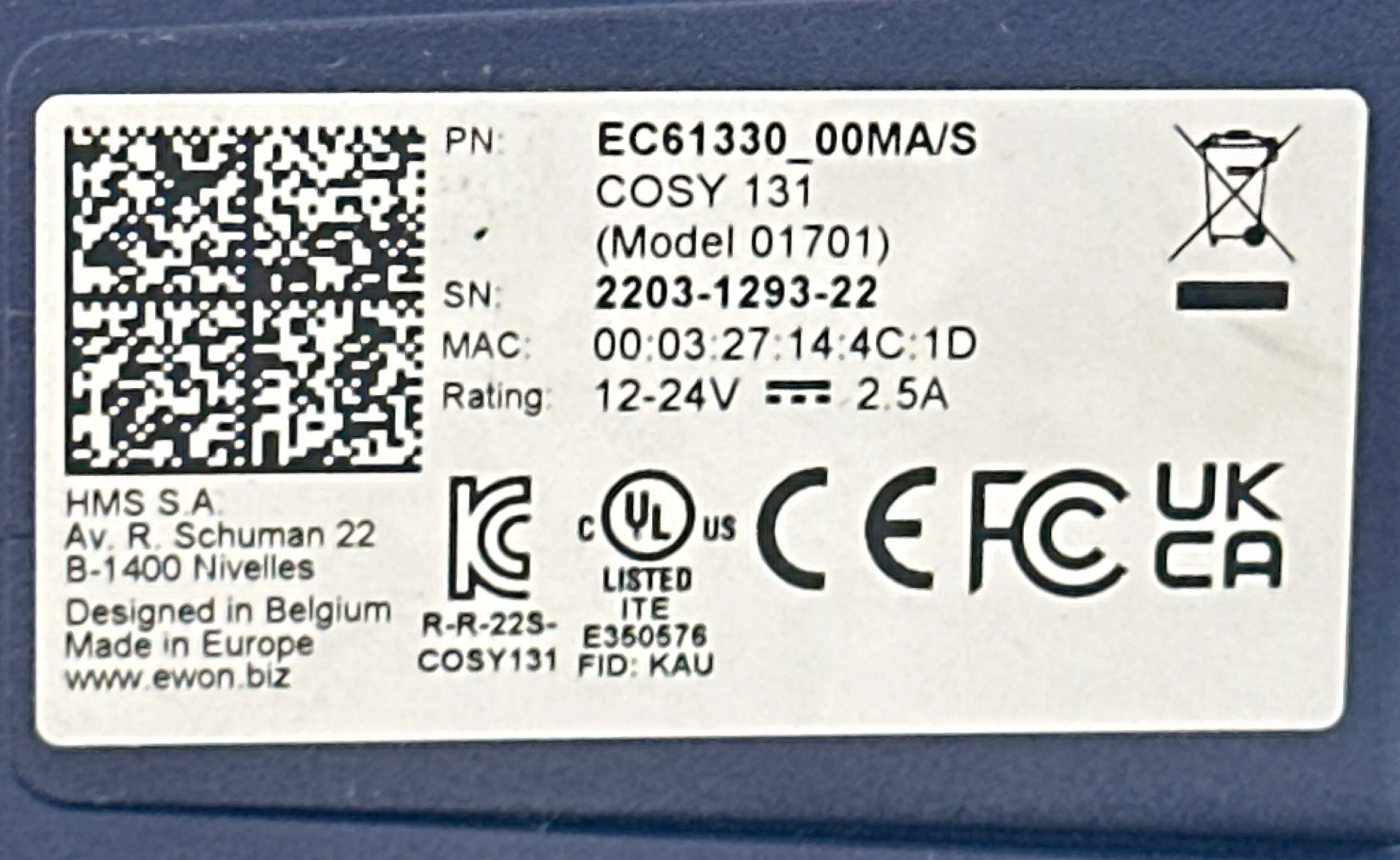 Ewon EC61330_00MA/S 4-Port Industrial VPN Gateway, Ethernet 12-24VDC