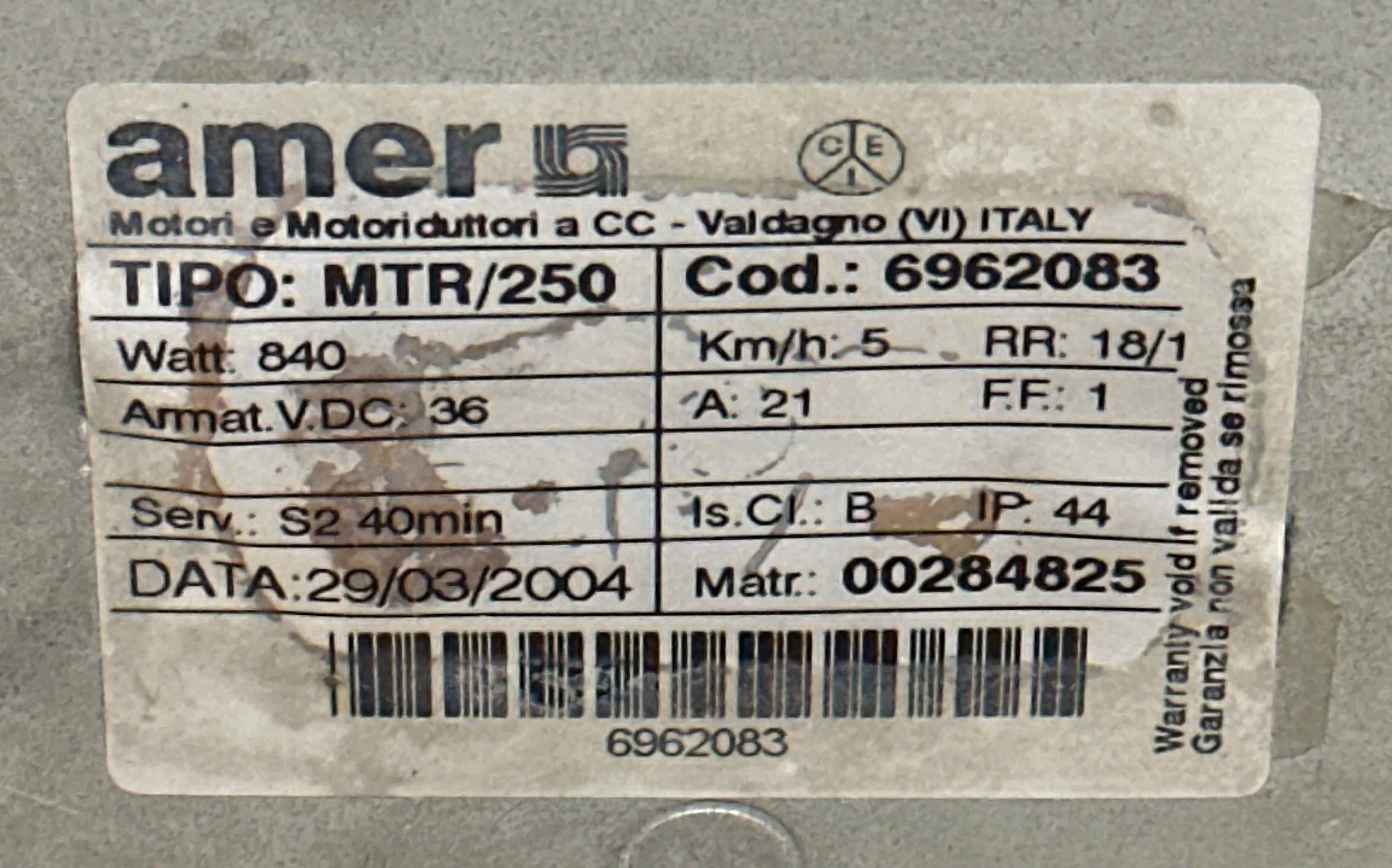 Amer MTR/250 Traction Wheel Motor